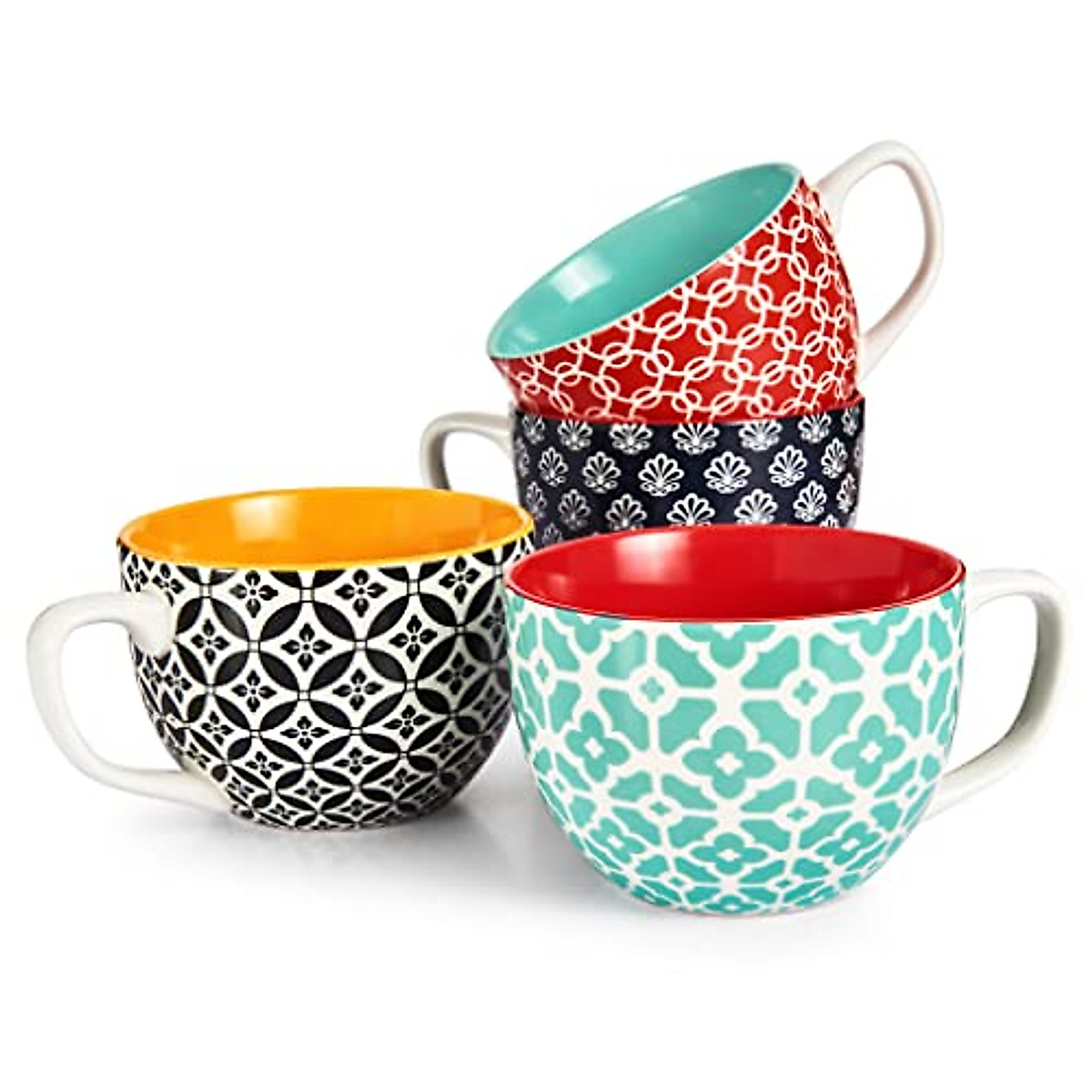 DOWAN 24 oz Large Coffee Mugs Set of 4, Porcelain Jumbo Soup Mugs With Handles for Cereal Latte Cappuccino Hot Cocoa Soup, Easy to Clean Dishwasher safe, Housewarming Gift, Vibrant Colors