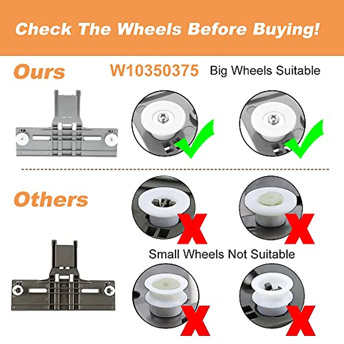 PETCHOR W10350375 Dishwasher Top Rack Adjuster Parts for Whirlpool Kenmore Kitchenaid Dishwasher, 8PCS W10195840 & W10195839 & W10508950 Dishwasher Top Rack Adjuster Kit