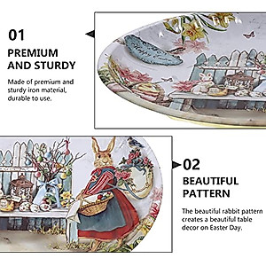 VALICLUD Easter Serving Tray Fruit Plate: Bunny Rustic Iron Platters Kitchen Snack Plate Appetizer Trays for Coffee Snacks Nuts Condiments Appetizers