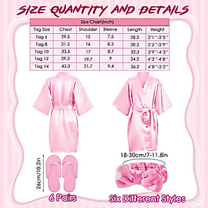 Jecery 18 Pcs Spa Party Supplies for Girls 6 Satin Kimono Robe 6 Spa Headband 6 Disposable Foam Pedicure Slippers (Pink,Size 10)