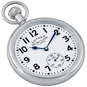 Gotham Men's Stainless Steel Mechanical Hand Wind Railroad Pocket Watch # GWC14104s