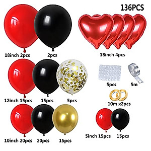Red Black and Gold Balloon Garland Kit for Baby Shower, Wedding, Birthday, Graduation Party