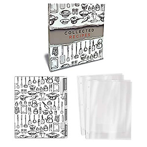 Recipe Binder, Full Page 3 Ring Standard Binder Organizer Set (with 50 Page Protectors & 12 Category Divider Tabs) by Better Kitchen Products, 11.5" x 12" Sleek Kitchen Design