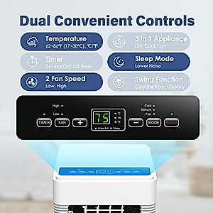 AirChoice Portable Air Conditioner, 12000 BTU Air Conditioner Portable for Room Up to 550 Sq.Ft, 3-in-1 with Dehumidifier and Fan Mode, 24H Timer, Remote Control, Quiet Portable AC Unit, Window Kit