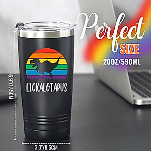 Onebttl Lesbian Gifts, LGBTQ Gifts for Pride Month, Insulated 20oz Stainless Steel Tumbler with Straw, Brush, Lid, Gift Box Included, Lickalotapus…