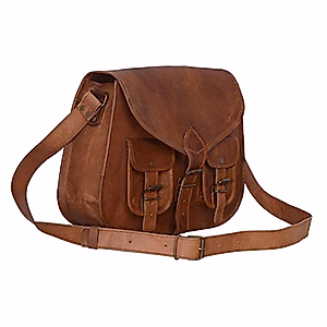 KPL 14 Inch Leather crossbody bags Purse Women Shoulder Bag Satchel Ladies Tote Travel Purse full grain Leather (Tan Brown)