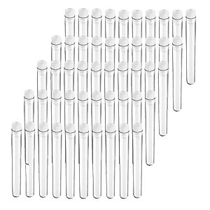 JOYYU 12x100mm 8ml Clear Plastic Test Tubes with Caps for Scientific Experiments, Easter, Scientific Themed Kids Birthday Party Supplies, Eyelash Brushes/Candy Storage(50 Pack)