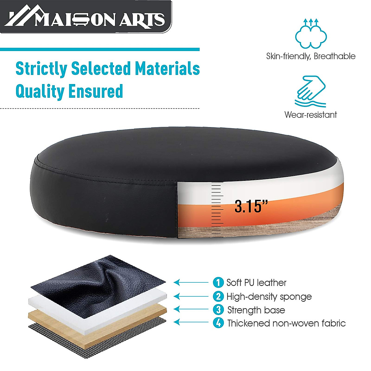 MAISON ARTS Office Desk Chair Swivel Adjustable Rolling Stool with Wheels Armless Drafting Task Chair with Back for Home Office Bar Kitchen Shop Salon Spa Massage Medical, 300LBS Bear Capacity, Black