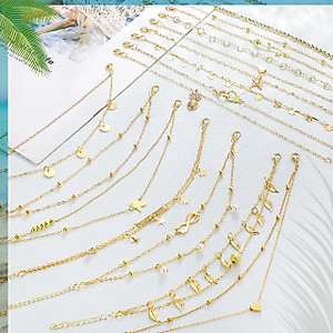 Hicarer 16 Pieces Ankle Bracelets 14K for Women Anklets Set Silver Gold Boho Beach Anklets Foot Chains Adjustable Foot Hand Jewelry Romantic Gift(Gold)