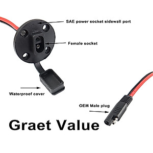 Weatherproof SAE Quick Disconnect 12 AWG SAE Extension Cable Power Socket Sidewall Port for Solar Generator Battery Charger 1 FT #2 Pack