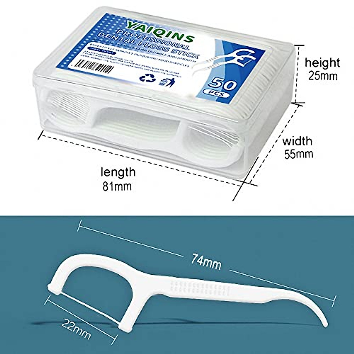 Dental Floss Sticks Professional Toothpick Sticks Box of 6 (336 Count) Individual Boxes and dental floss Pick, 336.0 Foot, (Y-50)