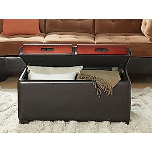 Convenience Concepts Designs4Comfort Storage Ottoman with Trays, Espresso Faux Leather