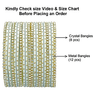 Efulgenz Indian Bangle Set Rhinestone CZ Plain Metal Bracelet Bangle Jewelry for Women (Green 1 (Set of 20 Pcs), 2-4)