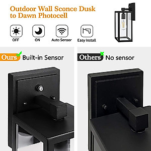 CINOTON Dusk to Dawn Outdoor Wall Sconce, Black Waterproof Outdoor Light Fixtures Wall Mount, Photocell Sensor Porch Lights, Wall Lantern, E26 Exterior Wall Lamp Lighting Fixture for Garage, Doorway