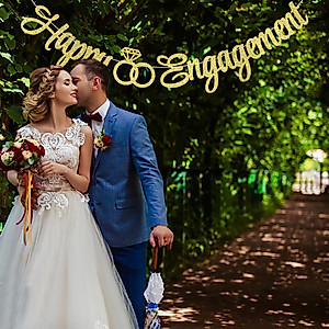 Palasasa Happy Engagement Banner - Gold Glitter Engagement Party Decorations Sign,Bachelorette Party Banner, Shower Bride to Be Decorations (one)