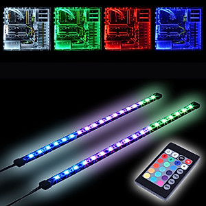 DS leddess RGB LED Strip Computer Lighting via Magnet with Controller for Desktop Computer Case Mid Tower Full Tower (24Key Remote,2PK,30CM,R Series)