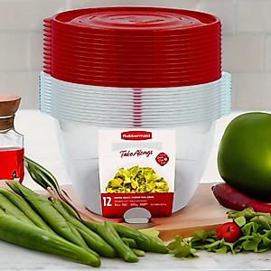 Rubbermaid TakeAlongs Serving Bowl Food Storage Containers, 15.7 Cup, Tint Chili, 12 pack