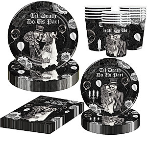 Halloween Wedding Decorations Halloween Till Death Do Us Part Plates Cups and Napkins for Spooky Wedding Bridal Shower Bride or Die Bachelorette Party Decorations