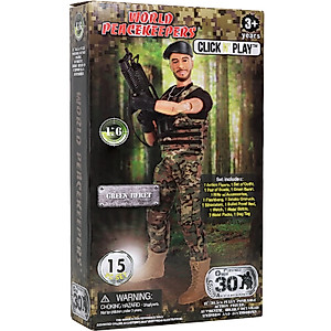 Click N' Play Military Green Beret Elite Force Swat, 12-Inch Action Figures | Fake Gun, Army Stuff, Clothes, Kids Toy, Costume Set | Army Figure, Soldier, Police Officer, World Peacekeepers, Men Toys