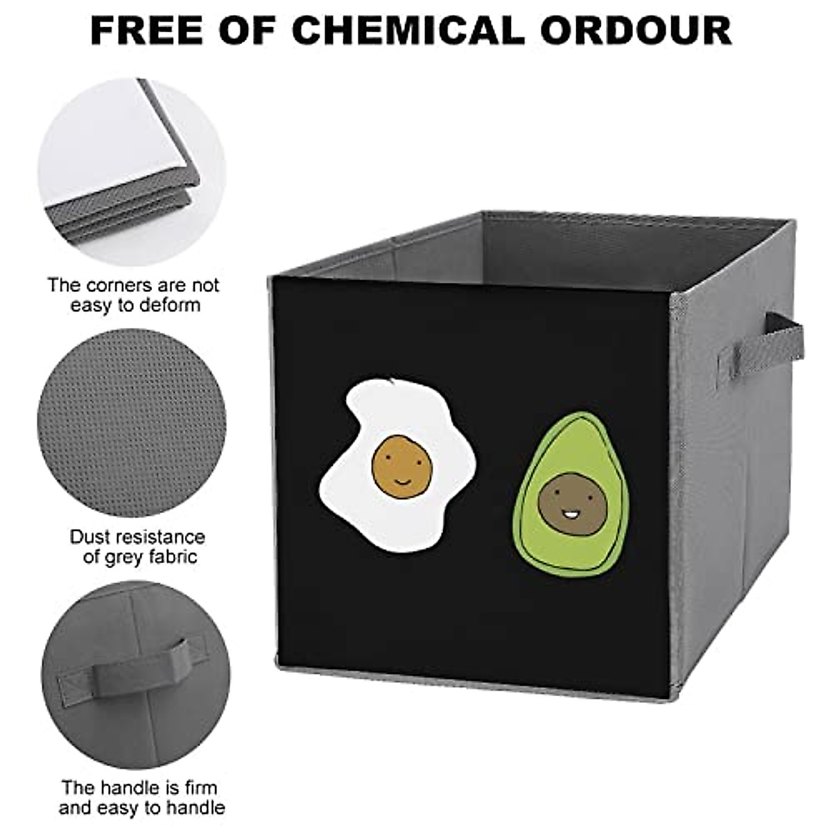 Egg and Avocado Friends PU Leather Collapsible Storage Bins Canvas Cube Organizer Basket with Handles