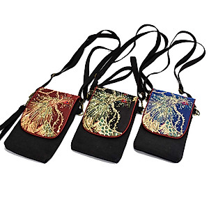 Vintage Canvas Boho Crossbody Purse Phoenix Sequin Wristlet Wallets for women Cell Phone Wallets (Blue)