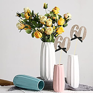 Siipoo Rose Gold Glitter 60th Birthday Centerpiece Sticks with Bow 60th Table Toppers Flower Toppers for Birthday Anniversary Table Party Decorations - 6 Pack, Medium