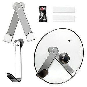 KCBDSE Adjustable Wall Mounted Pan Rack, Pot Lid Rack Organizer, No Drilling Adhesive Kitchen Cabinet Organization and Storage/silvery