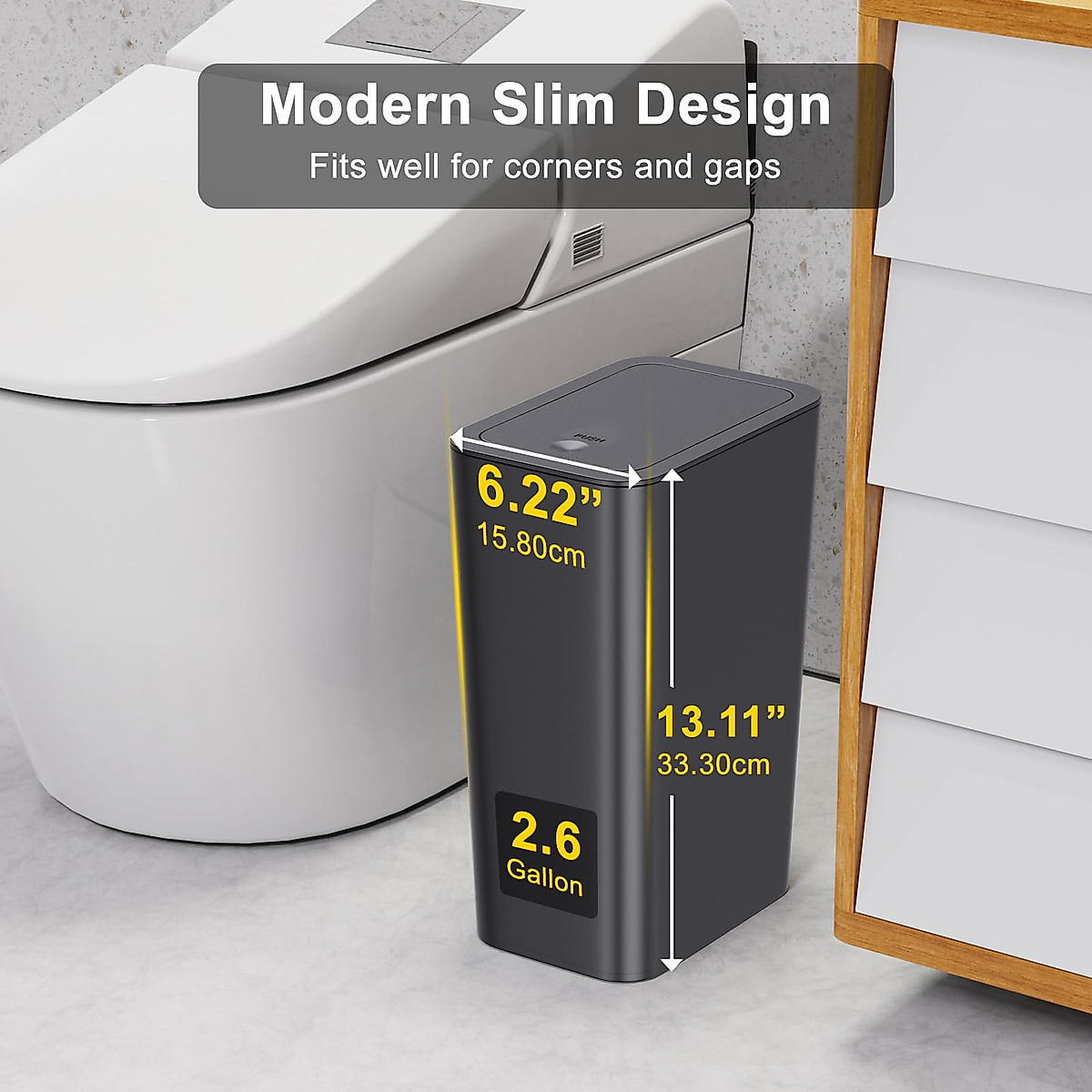 N. NETDOT 3 Pack (2 of 4 Gal & 1 of 2.6 Gal) Small Trash Can with Lid,Bathroom Garbage Can with Pop-Up Lid,Waste Basket for Bathroom,Kitchen,Bedroom,Powder Room,Craft Room,Office,College (Black)