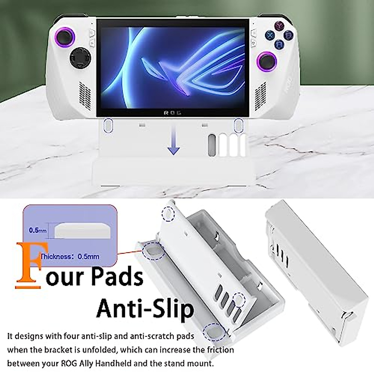 Miimall Compatible for ROG Ally Kickstand, Multi-Angle Adjustable Asus Ally Kickstand with Anti-Slip Pads Foldable&Portable Stand Base/Holder/Kickstand for Asus ROG Ally Handheld 2023 Accessories