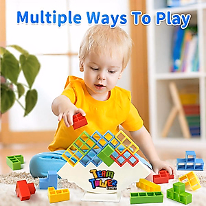 Inno2Eleph 48 Pcs Tower Balance Stacking Game for Kids and Adults, Balanced Board Games for Kids 8-12, Two Players Team Versus Stack Attack Card Games(Two Bases, More Ways to Play