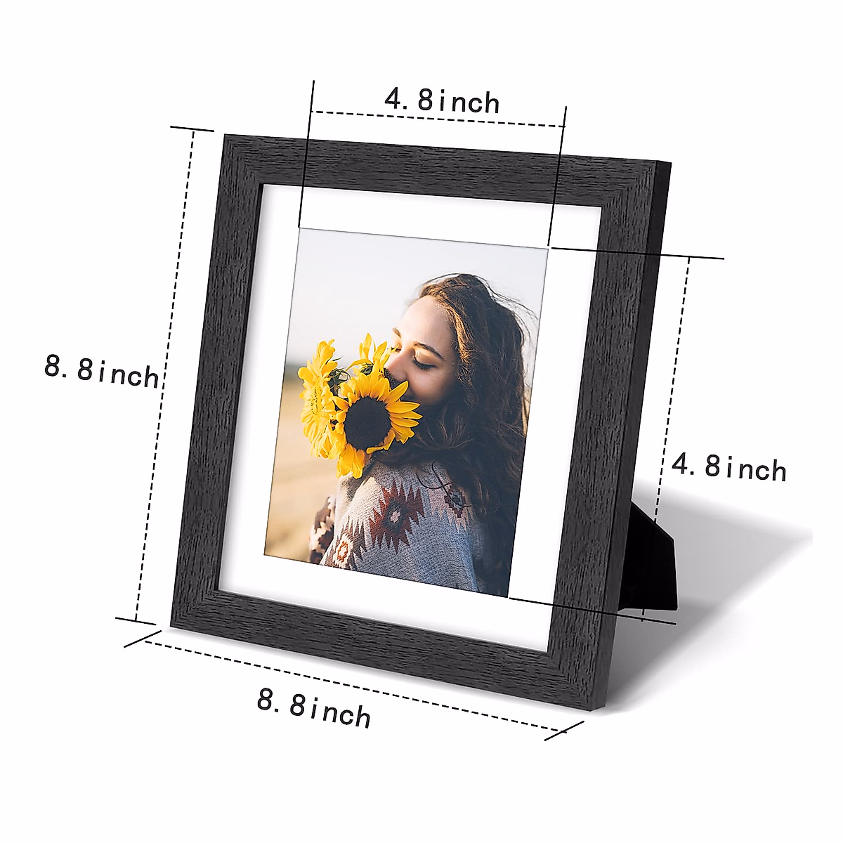 VMUZEDER 8x8 Picture Frame Rustic Black Wood Set of 6,Display Pictures 5x5 with Mat or 8x8 Without Mat,Multi Photo Frames Collage for Wall or Tabletop Display