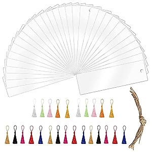 100 Pieces Acrylic Blank Bookmark Set, BetterJonny 30Pcs Clear Craft Bookmark with 40Pcs Tassels and 30Pcs Ropes Rectangle Unfinished Book Marker Tags for Classroom Projects and Present Tags