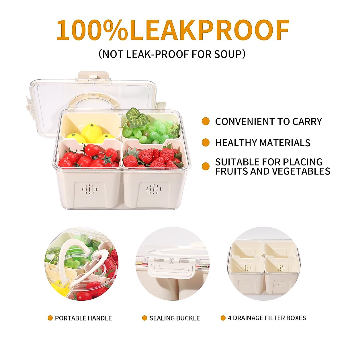 Fruit Storage Containers for Fridge with Lids & 4 Removable Colanders, Airtight Food Box Container, Kitchen Organizers and Storage, Food Storage Containers, Clear Fridge Organizer Bins, BPA-Free