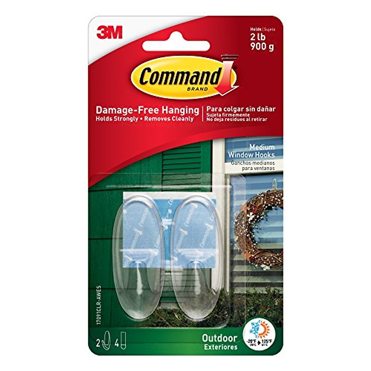 Command 17091CLR-AW-E Window, Medium, 2-Hooks (17091CLR-AWES), 2 Hooks, Clear-Outdoor, 2 Hooks