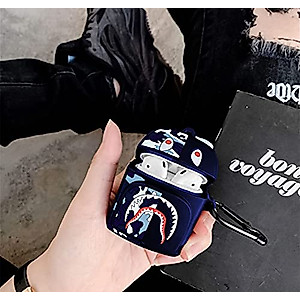 Bolod Designer Cases Made of Silicone for Airpods 1&2, Protective Cartoon Fashion Cases (Airpods 2&1, Black & Deep Blue)