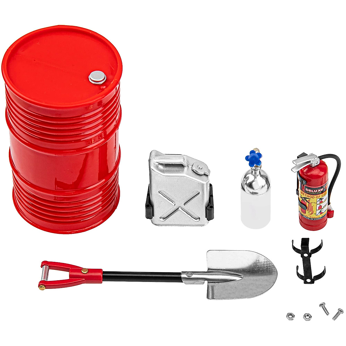 Share Goo RC Crawler Simulation Decoration Accessories Fire Extinguisher, Oil Drum Container Mini Fuel Tank,Shovel Compatible with Traxxas TRX-4 Axial SCX10 D90 Tamiya CC01 1/10 RC Crawler