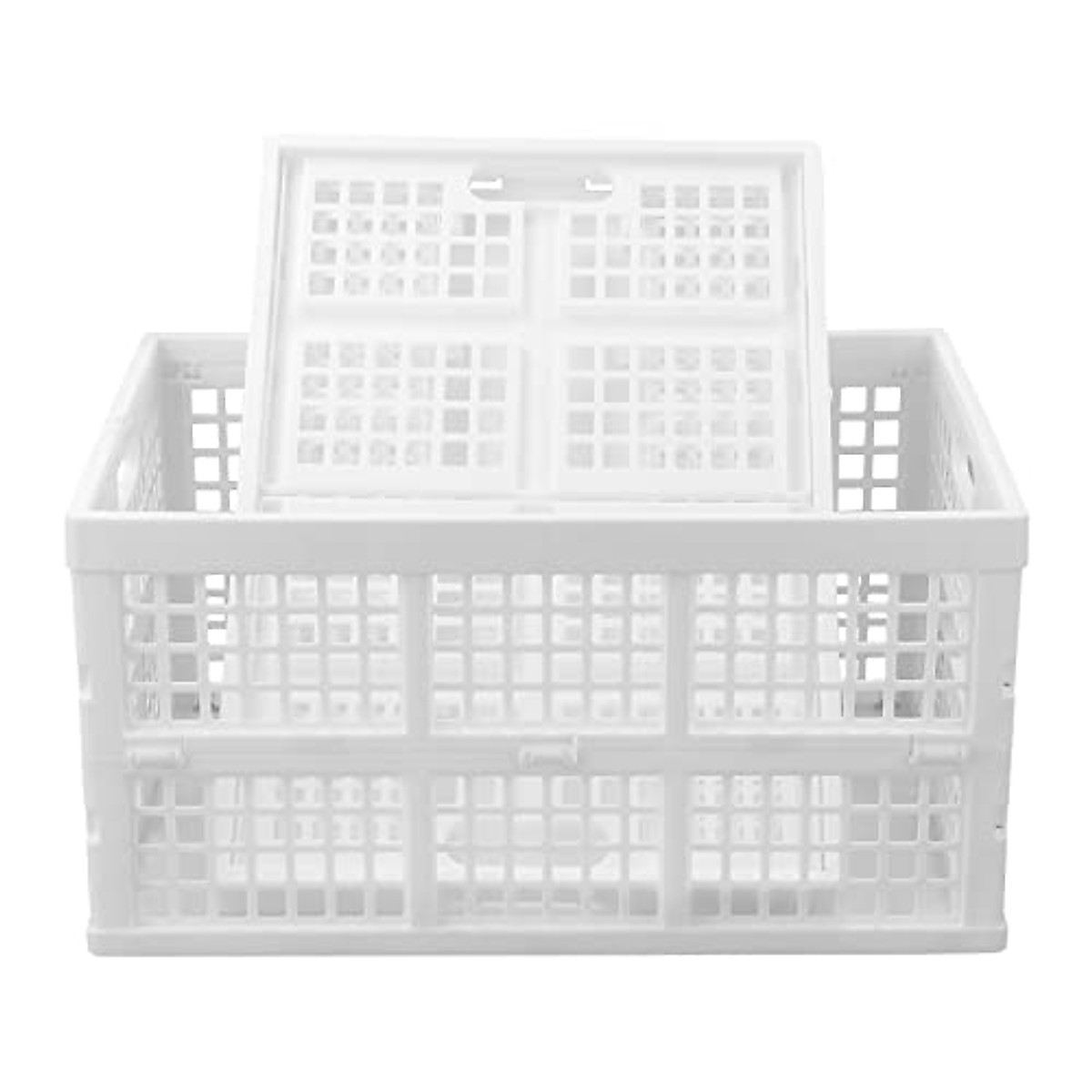 Asking 2-Pack 42 L Stackable Collapsible Crate, Plastic Folding Storage Basket, White