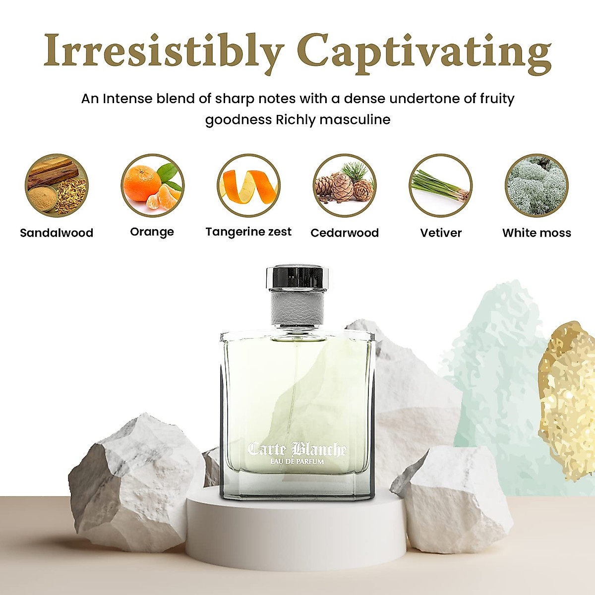 Carte Blanche Mens Fragrance, Cologne For Men, Eau de Parfum Natural Spray, Tangerine, Marine And Orange Scents