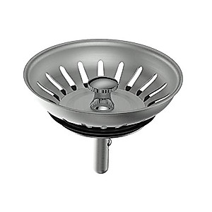 KANARY Kitchen Sink Basket Strainer Replacement for Standard Drains (3-1/2 Inch) Stainless Steel Body with Rubber Stopper (Single, Stianless Steel)