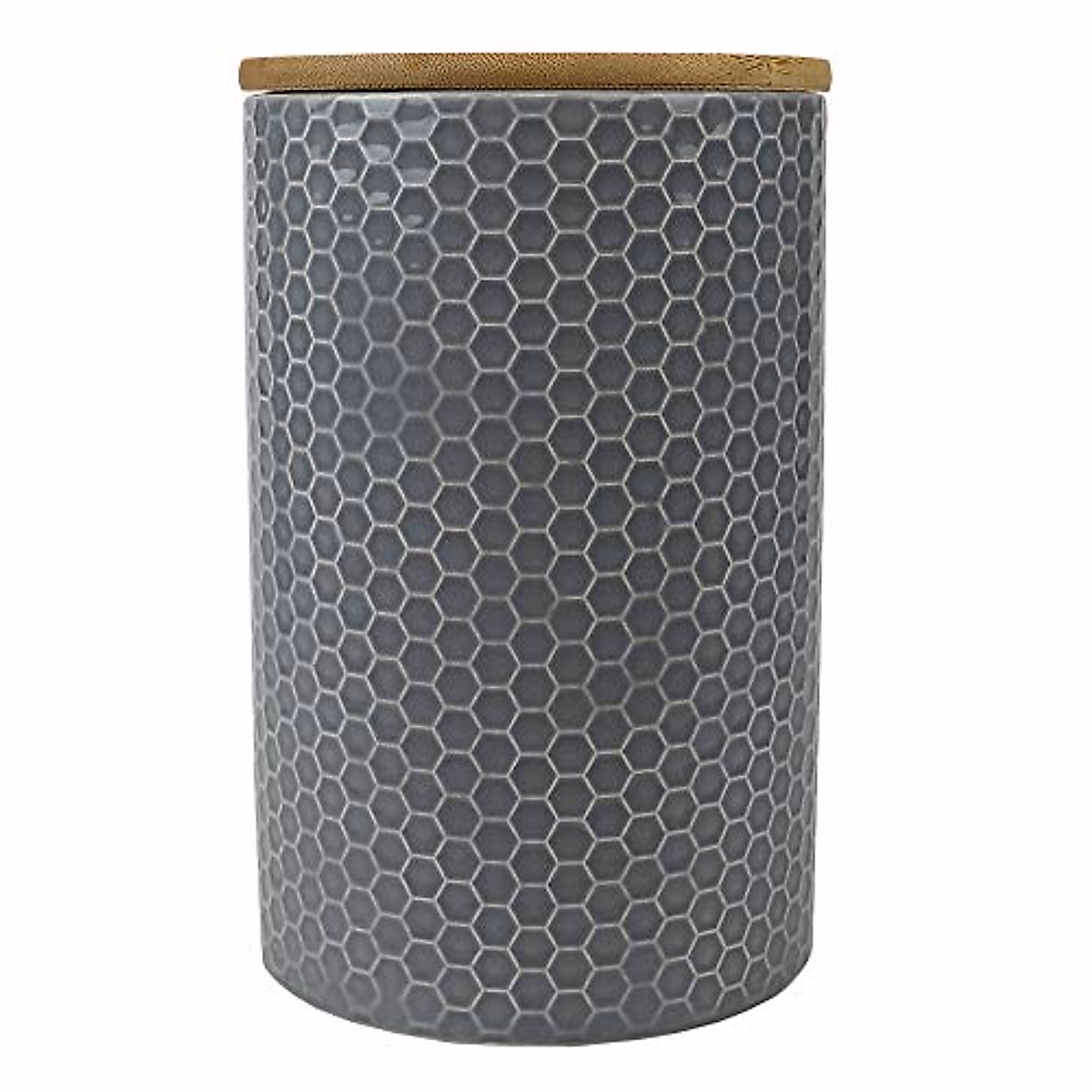 Home Basics Large Honeycomb Design Kitchen Canister (Grey) Modern Canister Sets For Kitchen Counter | With Bamboo Lid | Perfect For Storing Dry Food, Baking Staples, Snacks, and More