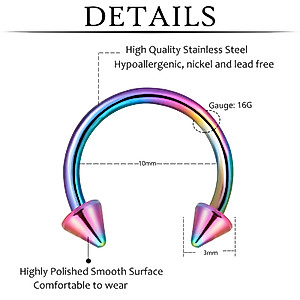 ONESING 20 Pcs Septum Rings 16G Septum Jewelry Septum Rings for Women Septum Lip Rings Nose Piercing Jewelry Tragus Horseshoe Earrings Hypoallergenic Stainless Steel Septum Ring 10mm
