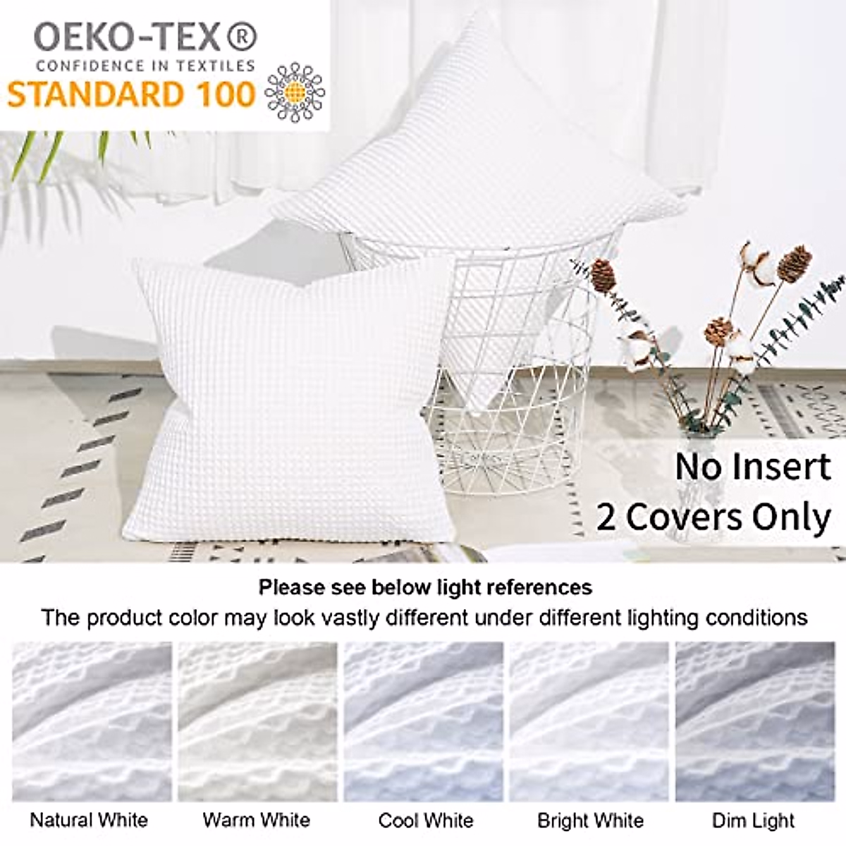 PHF 100% Cotton Waffle Weave Euro Shams 26" x 26", 2 Pack Elegant Home Decorative Euro Throw Pillow Covers for Bed Couch Sofa, White (No Insert)