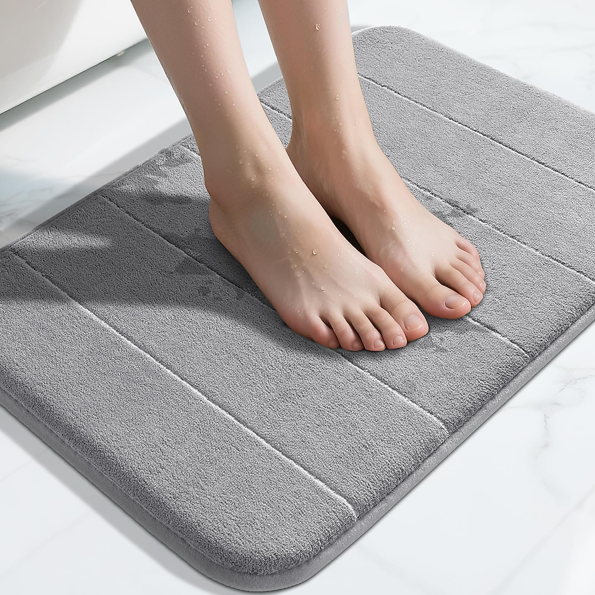 Yimobra Memory Foam Bath Mat Rug, 24 x 17 Inches, Comfortable, Soft, Super Water Absorption, Machine Wash, Non-Slip, Thick, Easier to Dry for Bathroom Floor Rugs, Grey