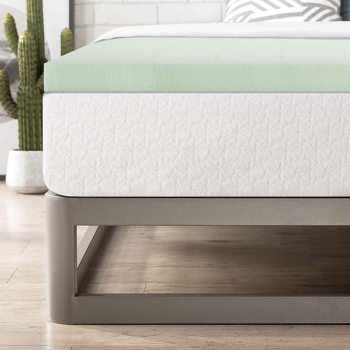 Best Price Mattress 2 Inch Ventilated Memory Foam Mattress Topper, Calming Green Tea Infusion, CertiPUR-US Certified, King