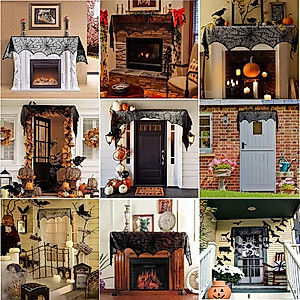 Halloween Decoration Black Lace Spiderweb Fireplace Mantle Scarf Cover Festive Party Supplies Set for Fireplace Window Door Frame Decoration 18 x 96 inch