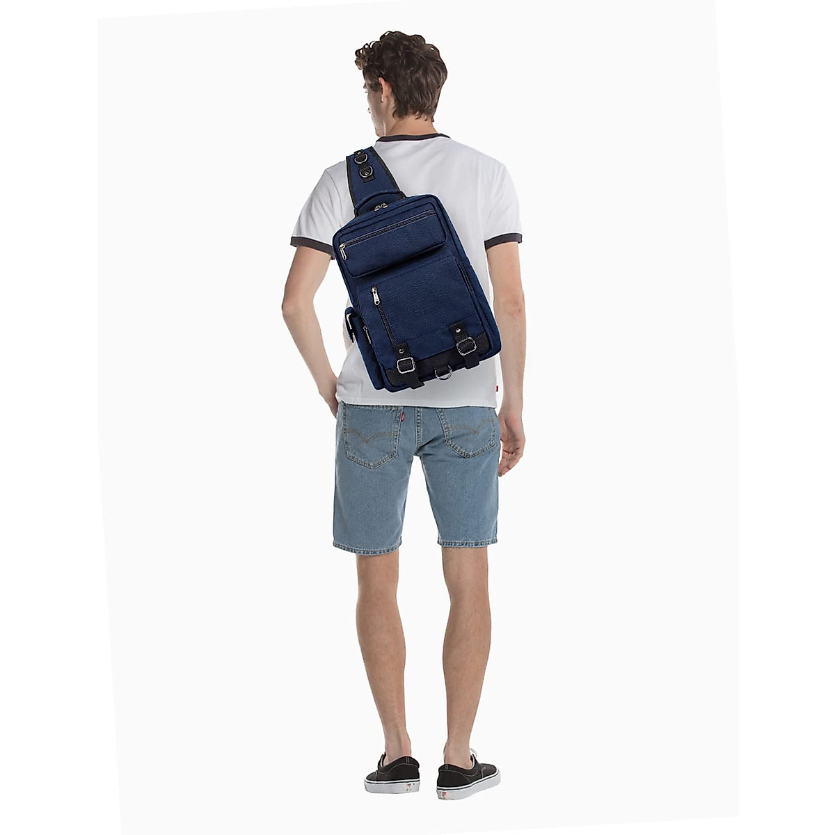 Messenger Bag for Men Canvas Sling Bag Crossbody Backpack Laptop Shoulder Bag Hiking Daypacks Casual Tactical Travel School (Dark blue-D)