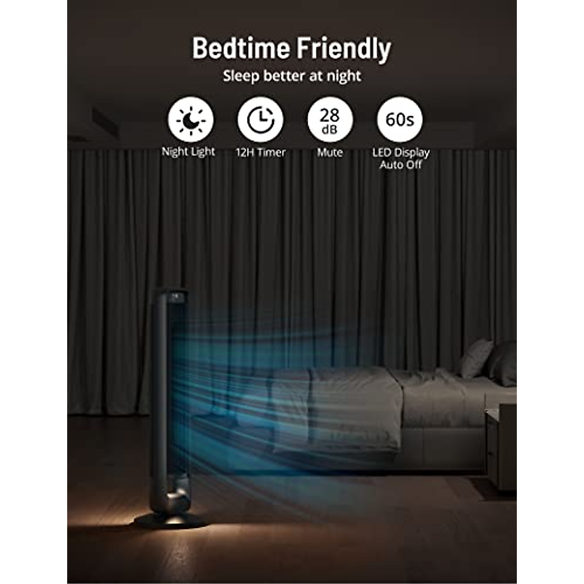 PARIS RHÔNE Tower Fan 42 Inch,42”90° Oscillating Fan,DC Motor,28dB,12 Speeds,4 Modes,12H Timer,LED Display,Floor Standing Fan with Remote,Quiet Cooling Bladeless Fan with Remote for Room or Office