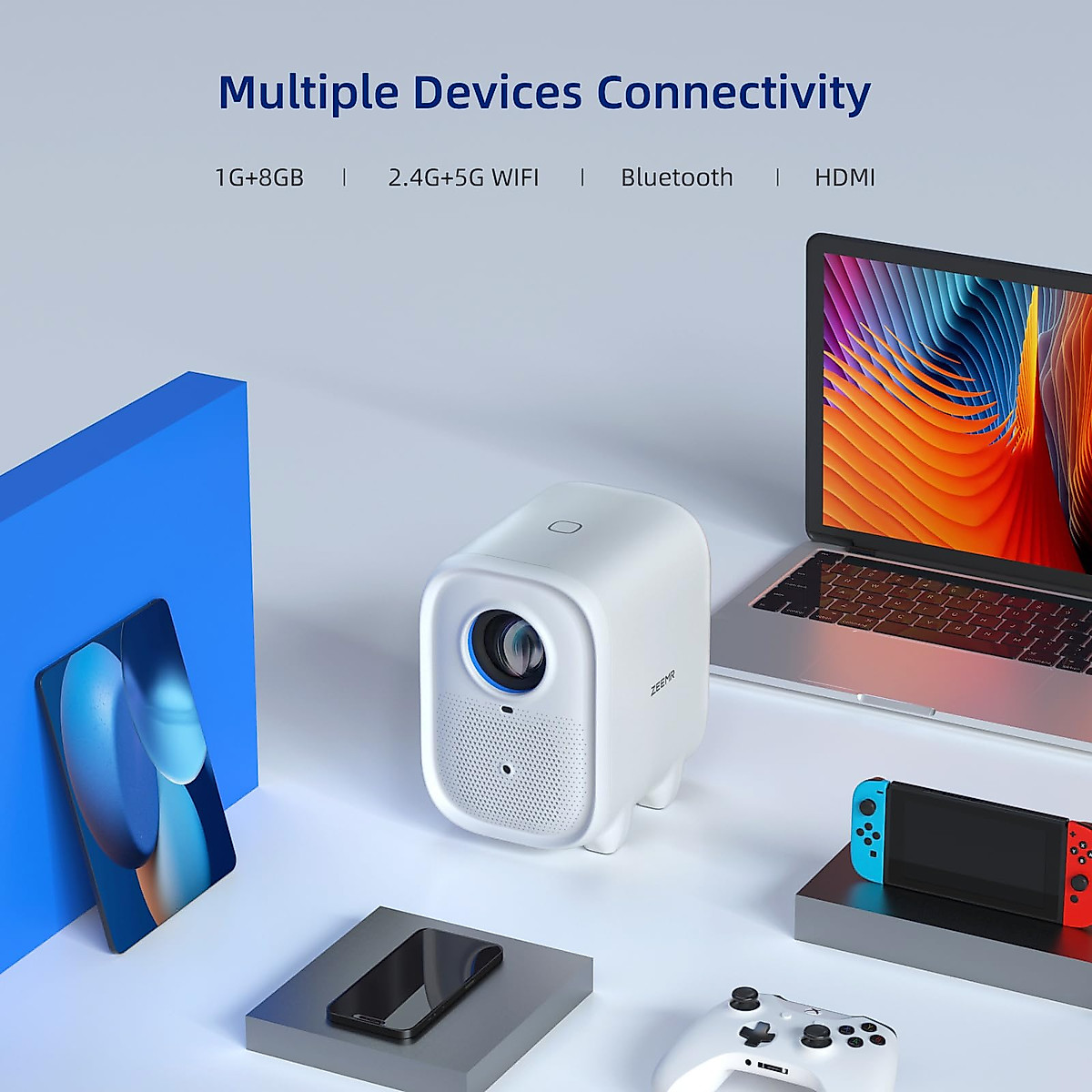 ZEEMR Netflix Certified Projector, Native 1080P 4K Smart Projector with Wifi and Bluetooth, Full HD Dolby, AI Auto Focus and Trapezoid Correction, Fully Sealed Dust-Proof, Linux System (White)