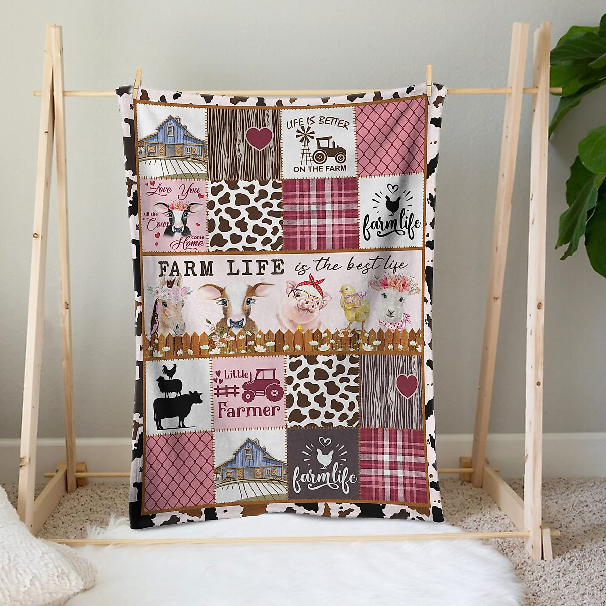 MUCHNEE New Baby Blankets for Girls, Farm Animals Baby Blankets for Kids, Newborn Baby Parents Gift, Baby Girl Blanket 40x30in, Cute Cow Blanket for Nursery Décor, Baby Birthday Gifts