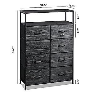 WLIVE Fabric Dresser for Bedroom, Storage Drawer Unit,Dresser with 8 Deep Drawers for Office, College Dorm, Charcoal Black Wood Grain Print